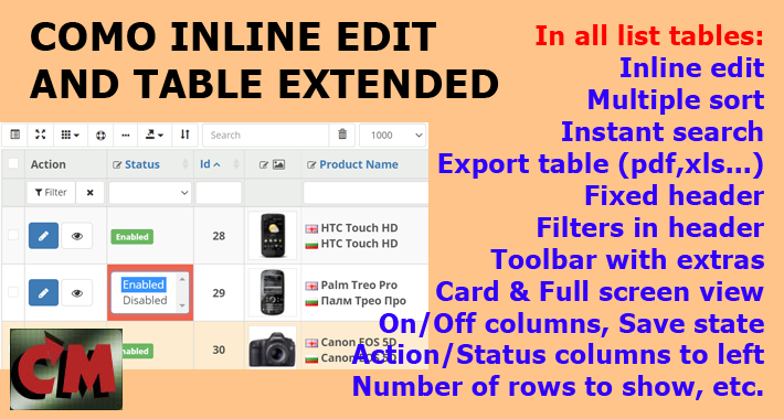 Opencart module Como Inline edit and Table extended - Esoft.cmstory.com